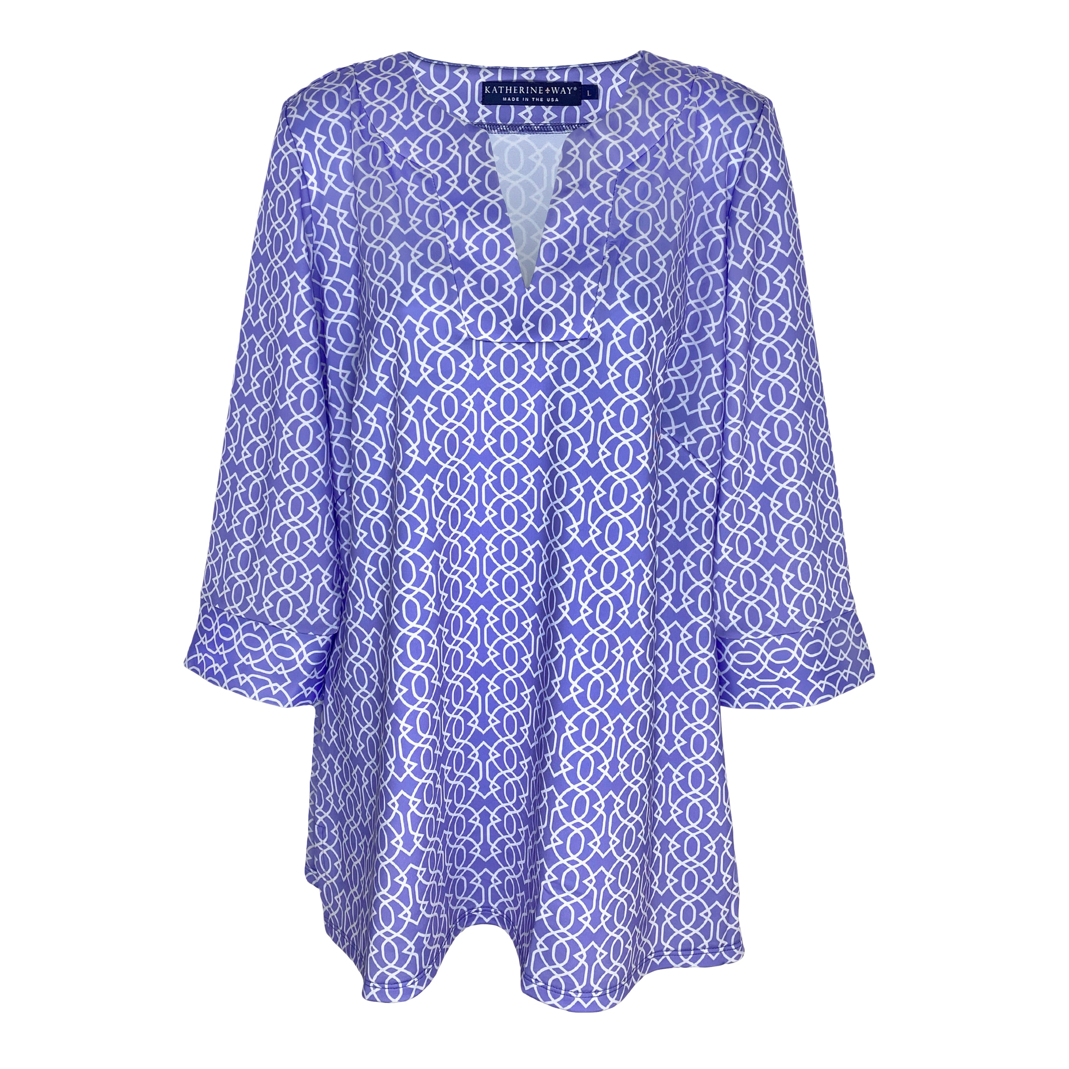 Katherine Way Boca Tunic Top in Imperial Trellis Lilac White