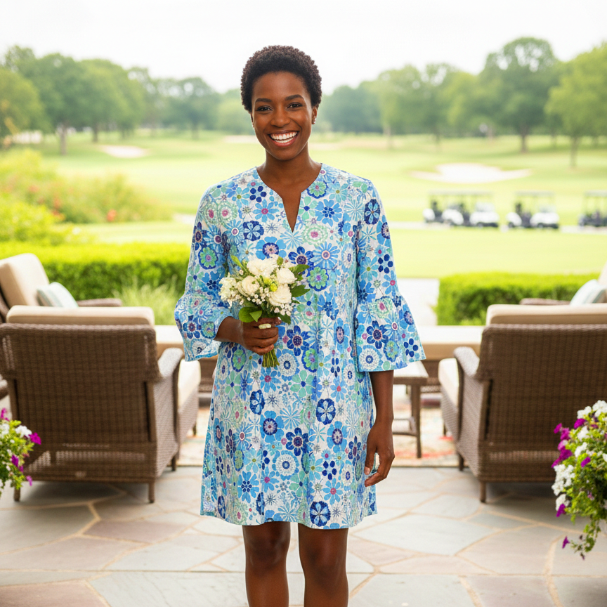 Greenwich Tunic Dress in Power Flower Blue