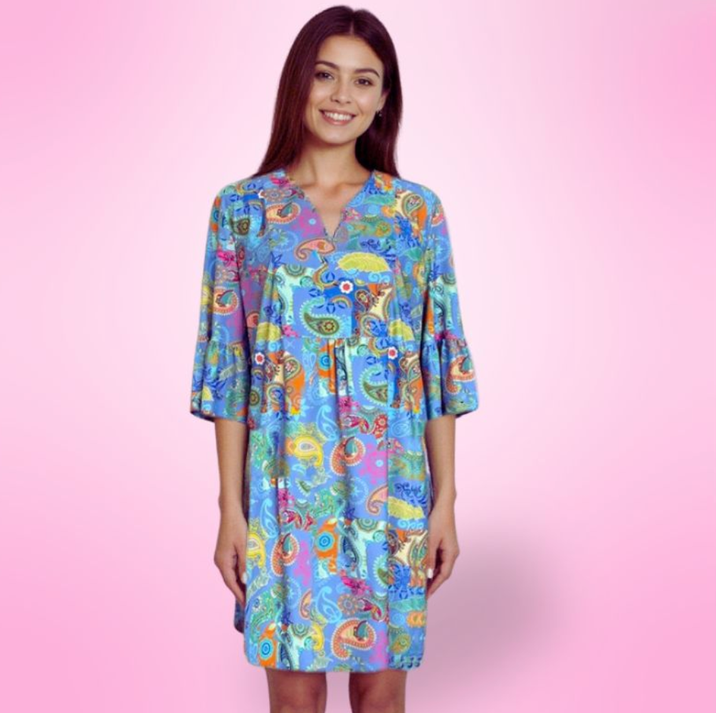 Greenwich Tunic Dress in Paisley Pachyderms Periwinkle (Sample ...